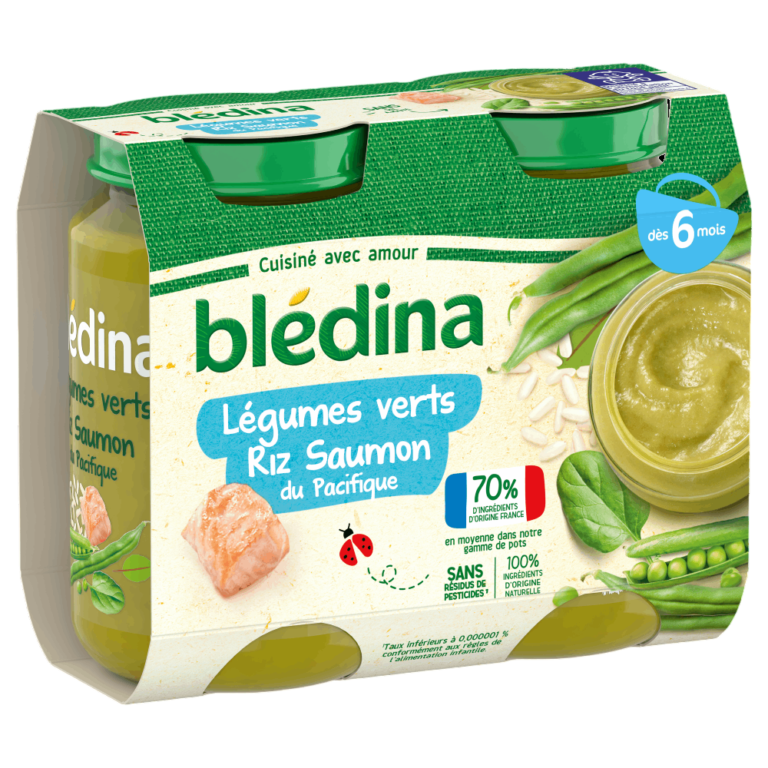 Blédina Petits pots – Légumes verts Riz Saumon du Pacifique 2x200g ...